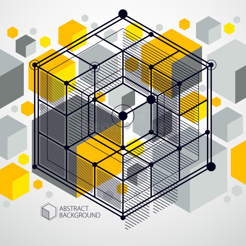 Vector of Abstract Geometric 3D Cube Pattern and Yellow Background. Layout of Cubes, Hexagons ...