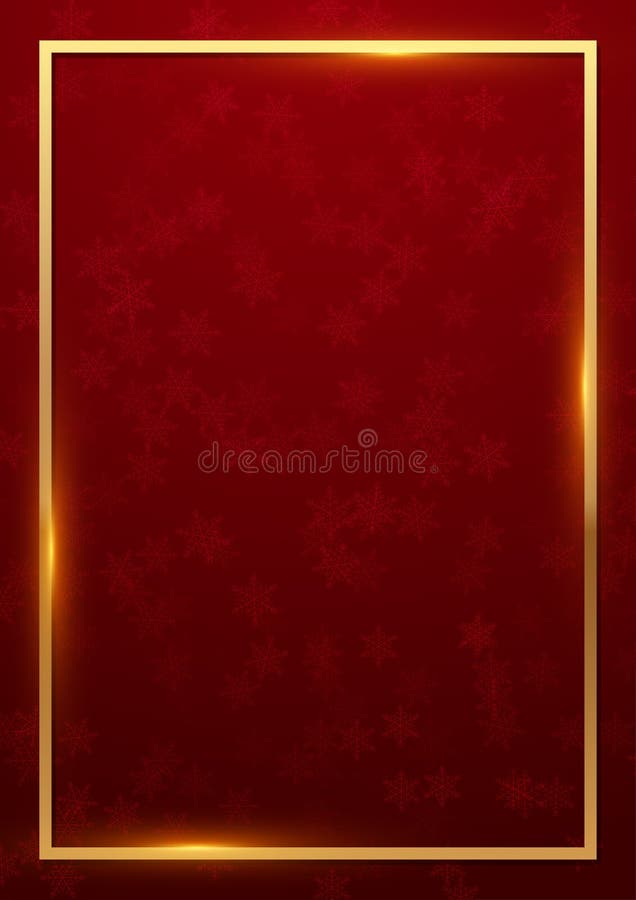Abstract Golden Frame on Red Background with Snowflakes and Light ...