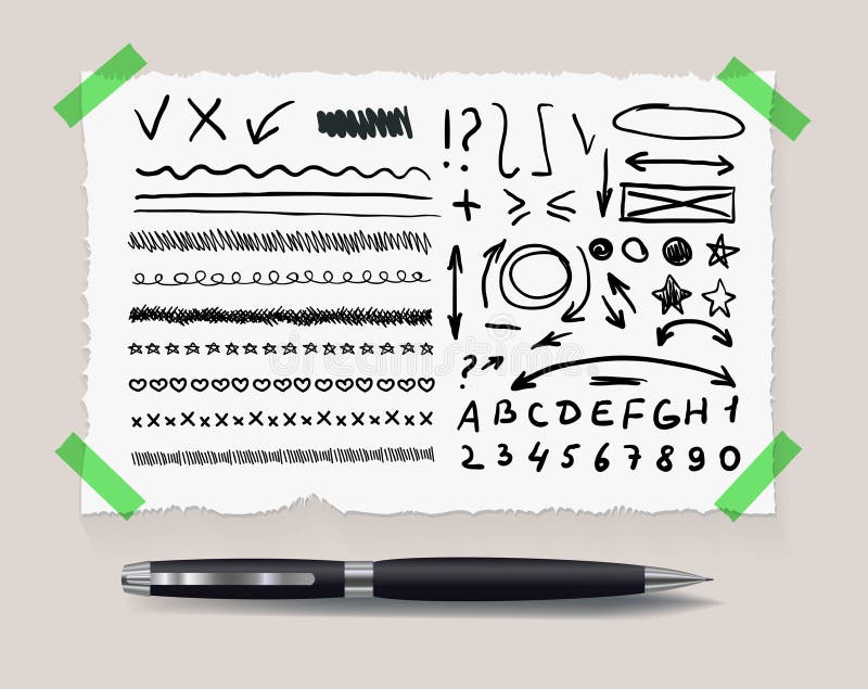 Vector Correction Marks Set Isolated on White Background, Sketched ...