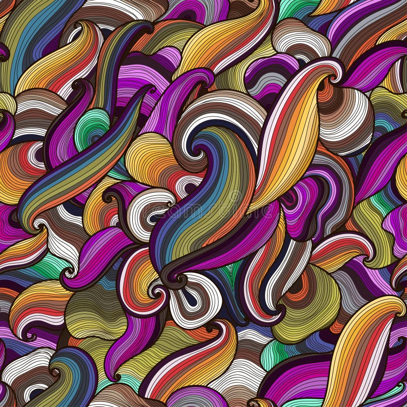Vector Abstract Hand-drawn Rainbow Colored Waves Seamless Pattern ...