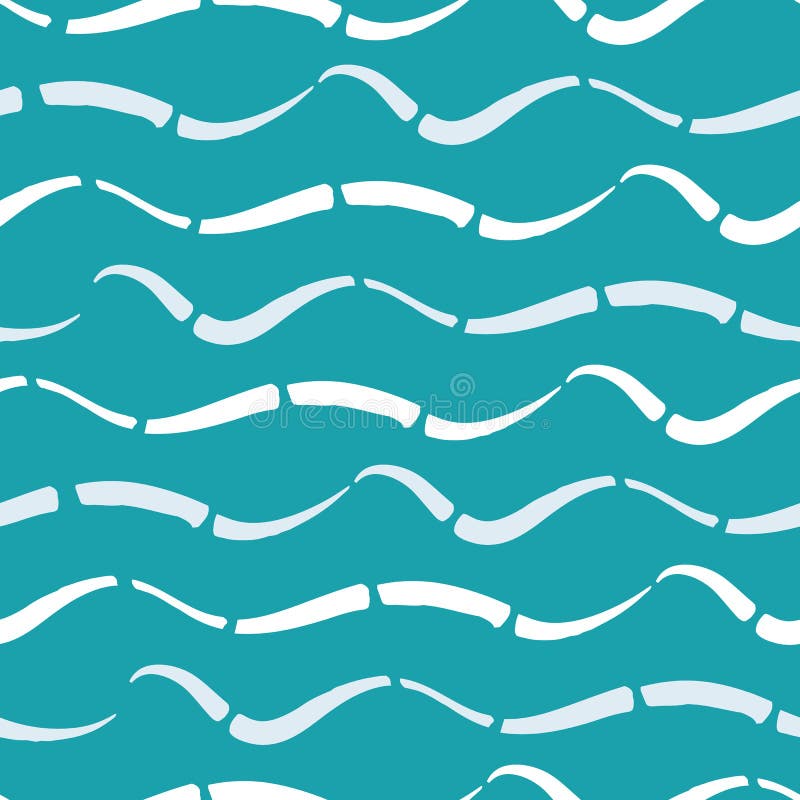 Vector Abstract Hand Drawn White Ocean Wave Background. Seamless Linear ...