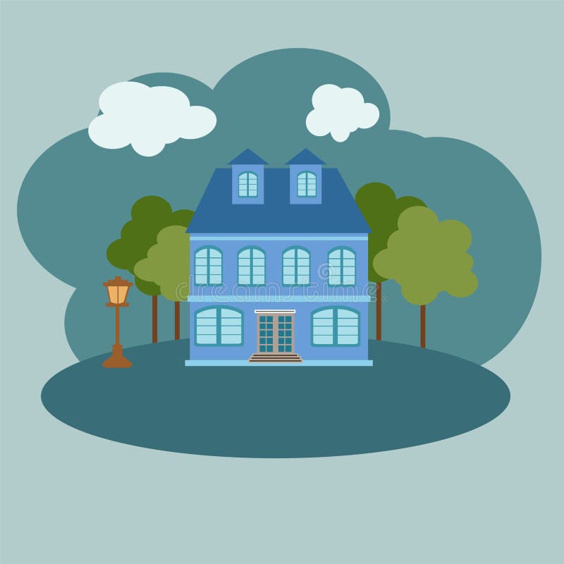 Vector Abstract House Building in Courtyard Stock Vector - Illustration ...