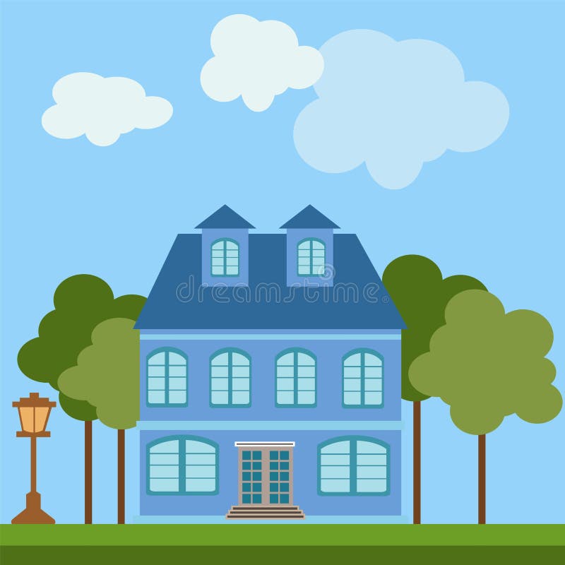 Vector Abstract House Building in Courtyard Stock Vector - Illustration ...