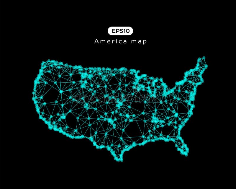 Abstract Map of the USA Created from Lines, Bright Points and Polygons ...