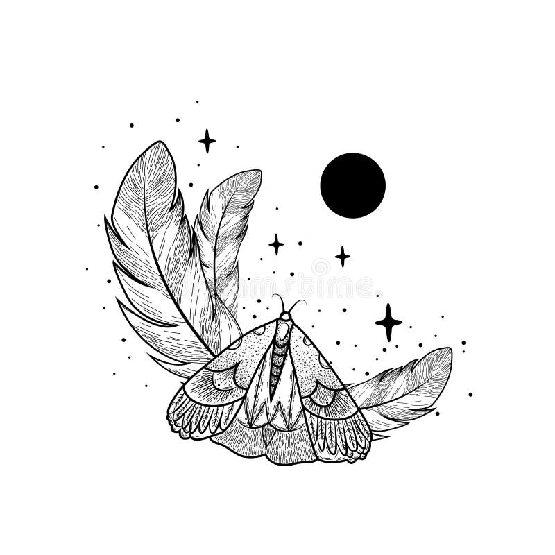 Vector Abstract Magic Illustration with Celestial Moth, Moon, Stars ...