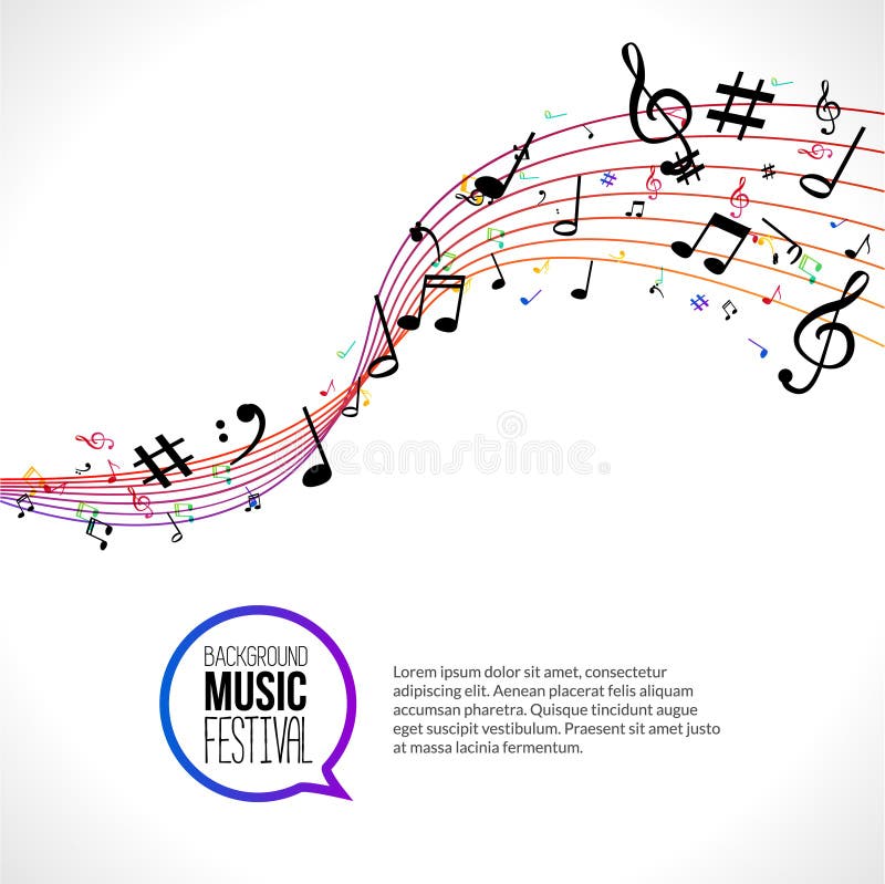 Vector Abstract Music Notes on Colorful Lines. on White Isolated ...