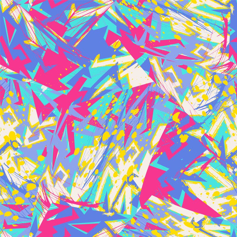 Vector Abstract Seamless Pattern with Curved Geometry Elements Grunge ...