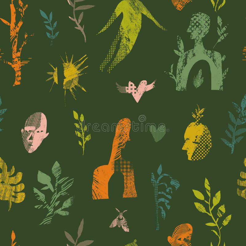 Vector Abstract Seamless Pattern with Natural and Geometric Motives ...