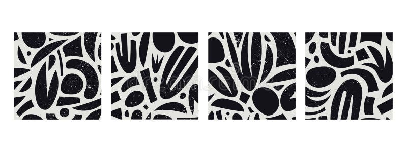 Vector Abstract Shape Cards, Black and Whit Patterns, Collage Style ...