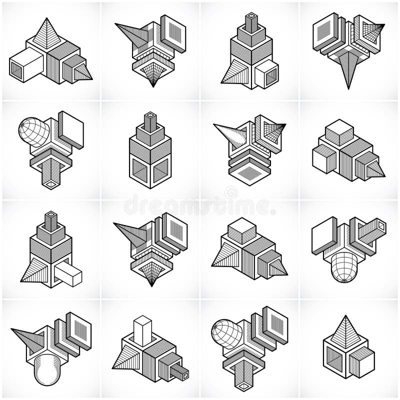 Abstract 3d Shapes Composition, Vector Isometric Background. Com Stock ...