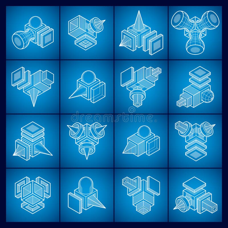 Abstract 3d Shapes Composition, Vector Isometric Background. Com Stock ...