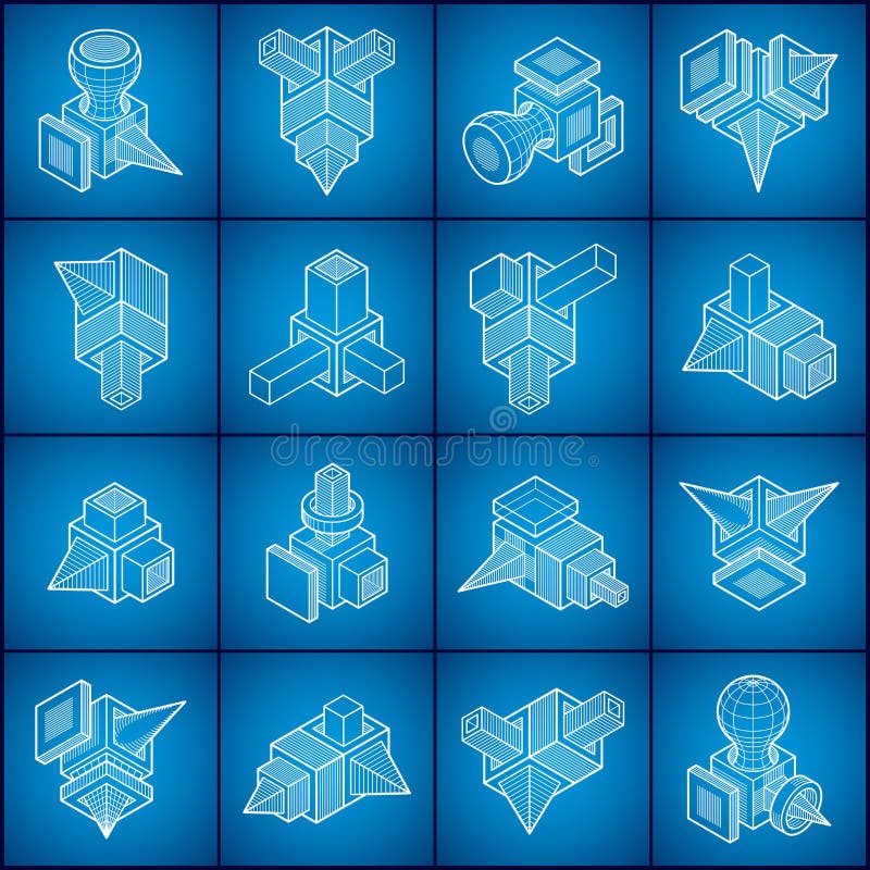 Abstract 3d Shapes Composition, Vector Isometric Background. Com Stock ...