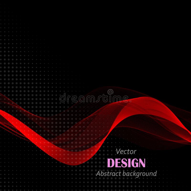 Vector Abstract Shiny Color Red Wave Design Element on Dark Background ...