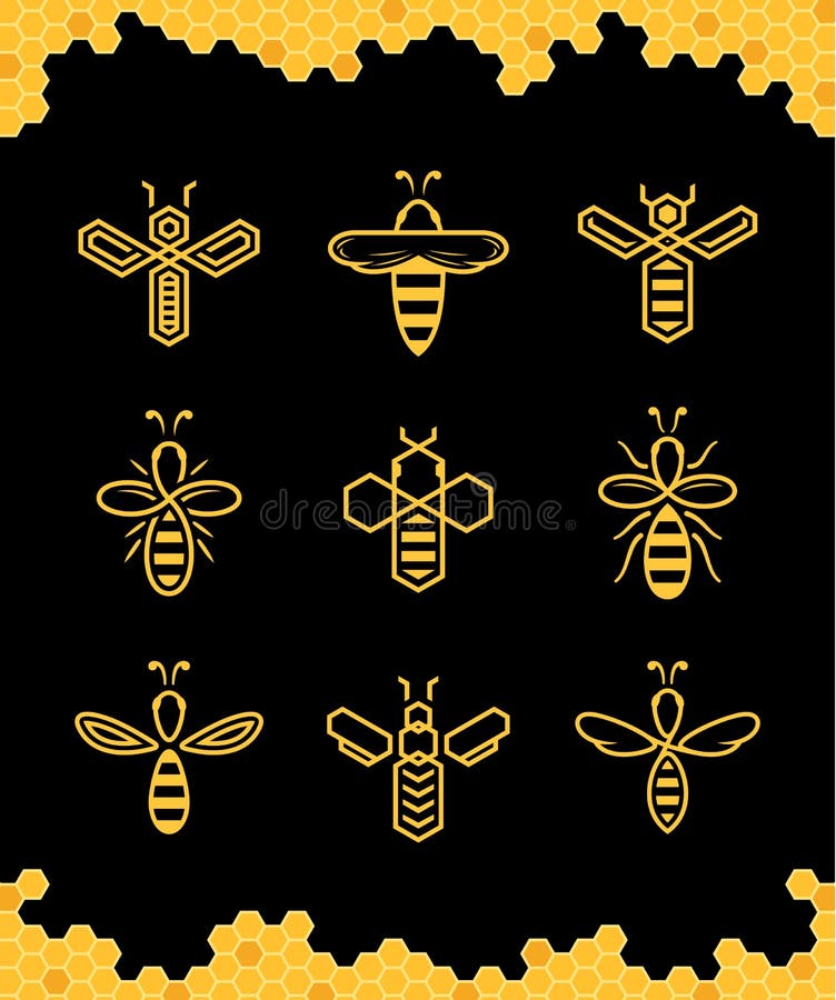 Vector Abstract Simple Bee Icons Stock Vector - Illustration of badge ...
