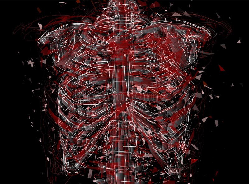 Vector Abstract Skeleton of Red and White Particles on Black Background ...
