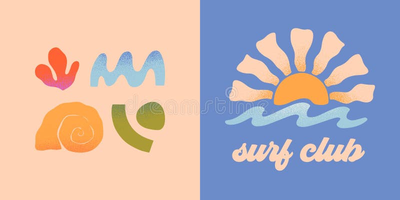 Vector Abstract Summer Beach,surf Club Emblems.Hand Drawn Seashell ...