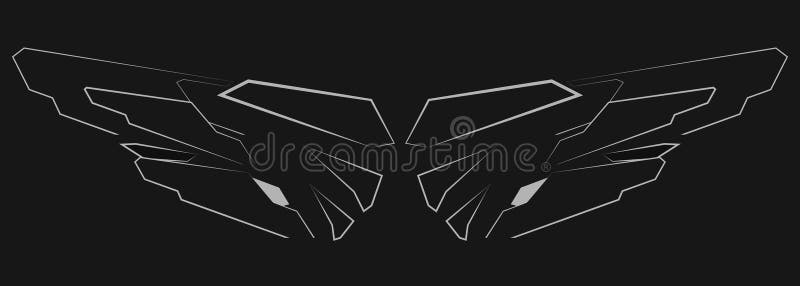 Vector Abstract Tech Futuristic Wings Silhouette on Wide Black ...