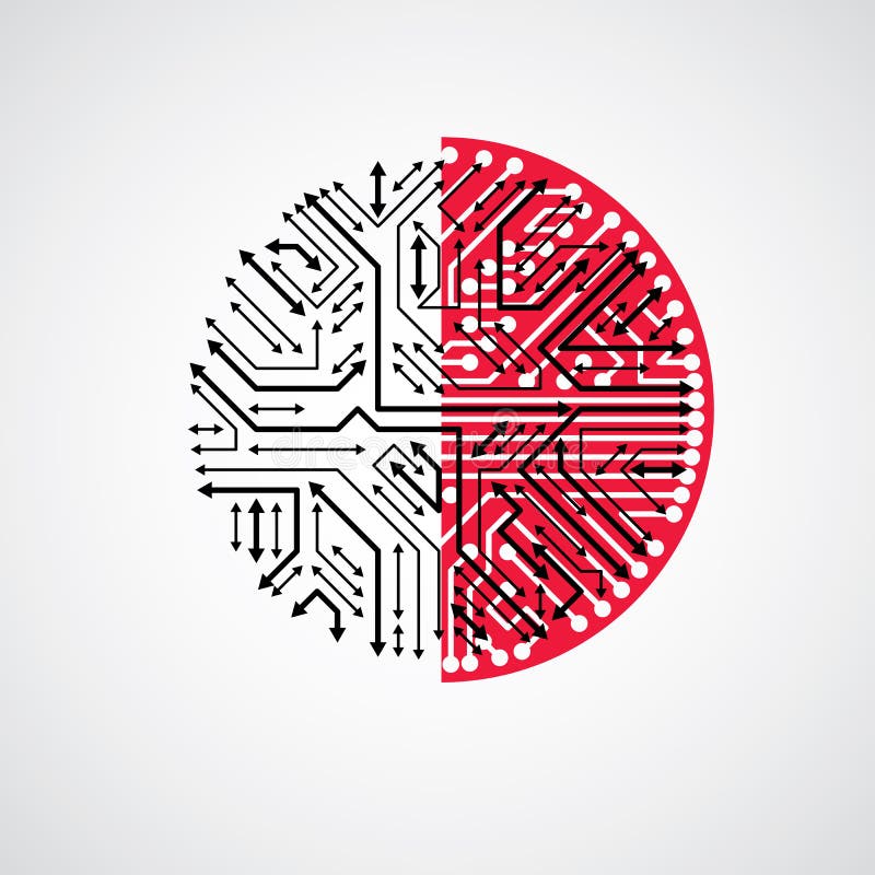 Vector Abstract Technology Illustration with Round Black and Red Stock ...
