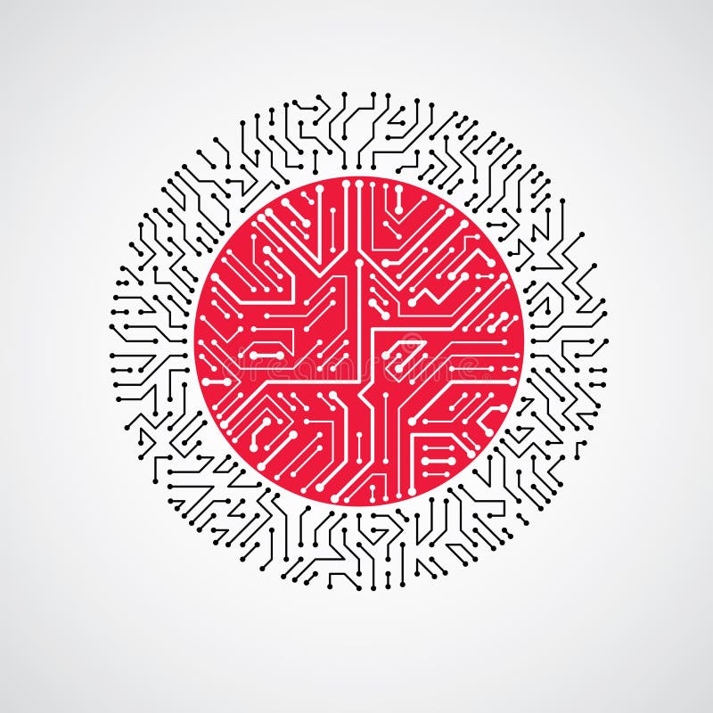 Vector Abstract Technology Illustration with Round Monochrome Ci Stock ...