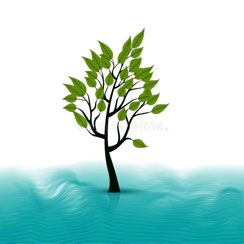 Vector of Abstract Tree Icon on Blue Waves Stock Illustration ...