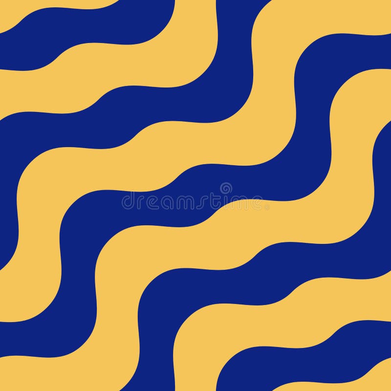 Vector Abstract Wavy Seamless Pattern. Navy Blue and Yellow Waves ...