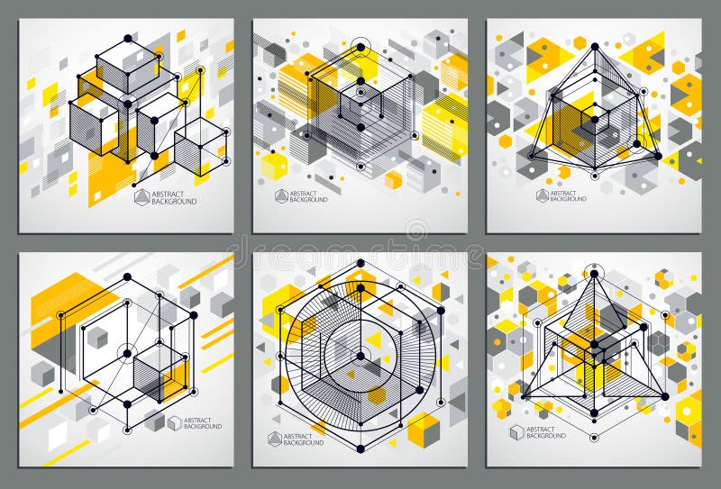 Vector Abstract Yellow Backgrounds Set Created in Isometric Mesh Lines ...