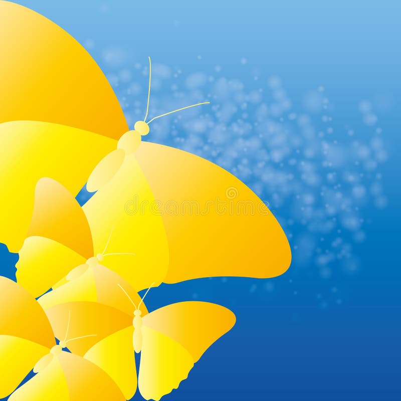 Vector Abstract Yellow Butterflies on Blue Background Stock ...