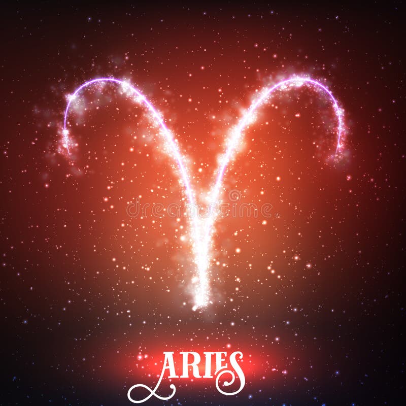 Vector Abstract Zodiac Sign Aries on a Dark Red Background of the Space ...