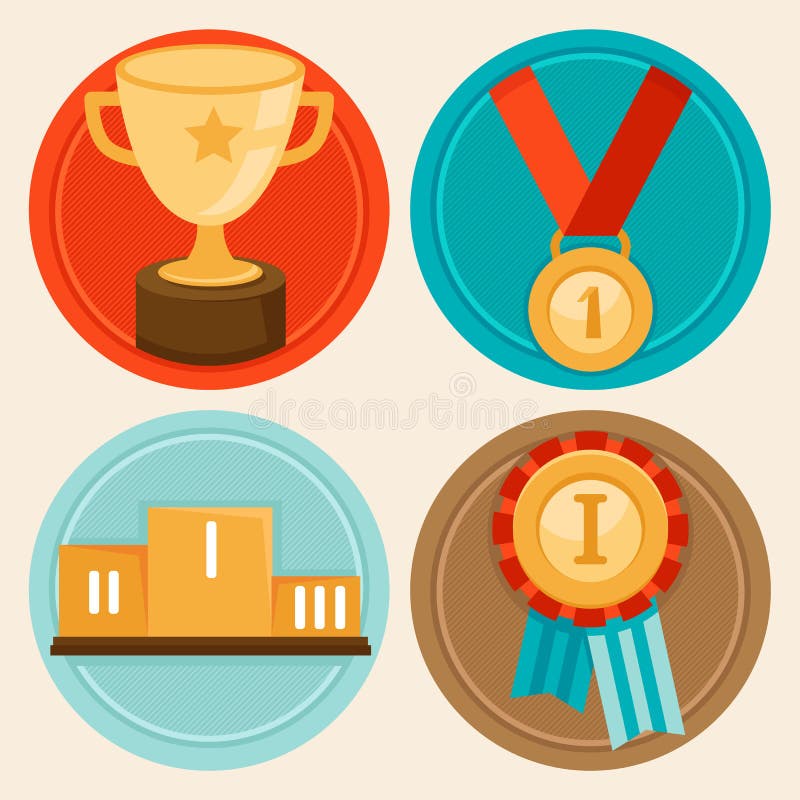 Vector Achievement Badges in Flat Style Stock Vector - Illustration of ...