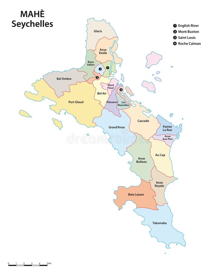 Vector Administrative Map of Seychelles Island of Mahe Stock Vector ...