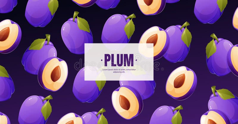 Vector Advertising Flyer Template with Cartoon Plum Pattern. Tropical ...