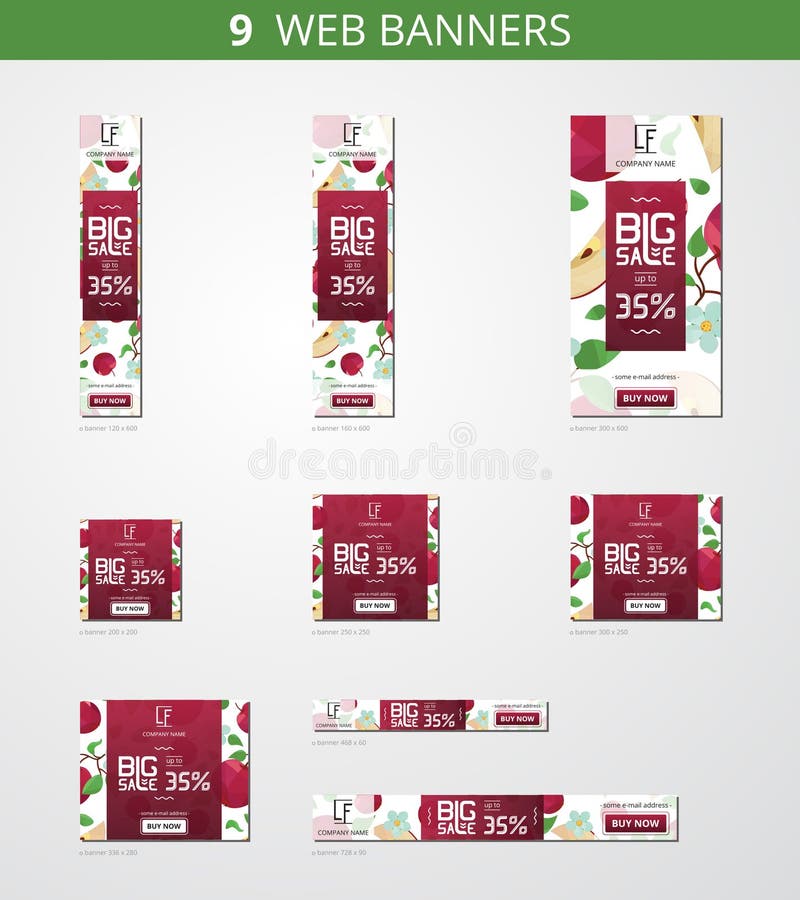 Vector Advertising Web Banners with Big Sale and with Apple and Flower ...