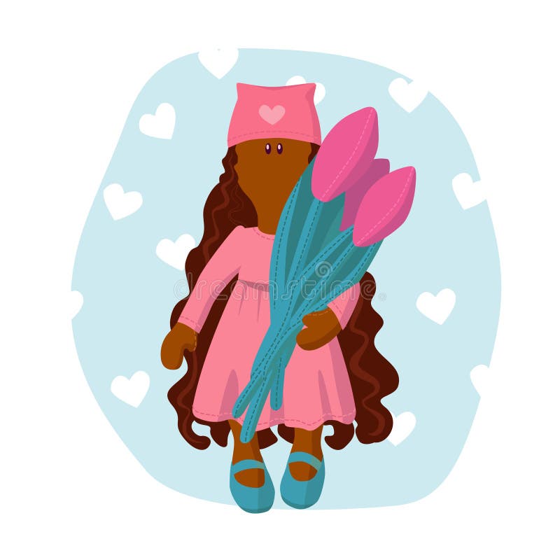 Vector African American Tilde Doll Stands with Flowers Stock Vector ...