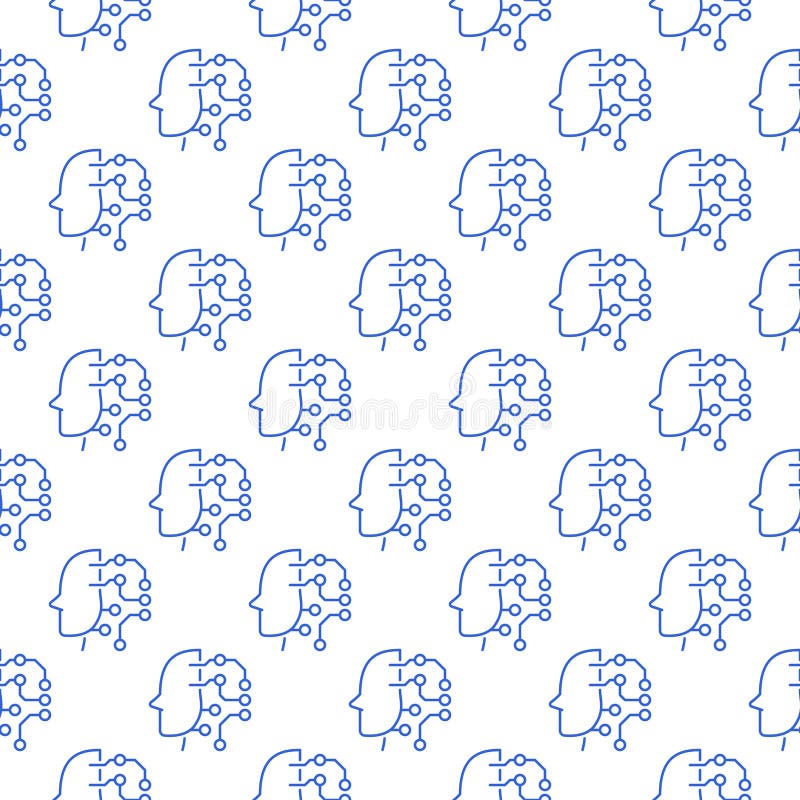 Vector AI Technology Head - Innovation Outline Seamless Pattern Stock ...