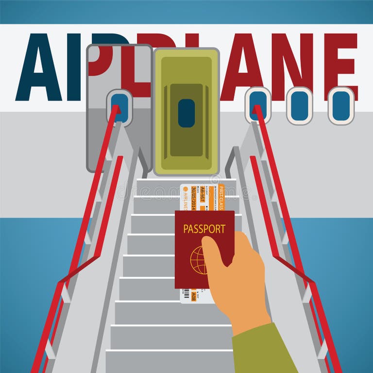 Vector Aircraft Boarding Bridge Concept with Passport and Ticket Stock ...