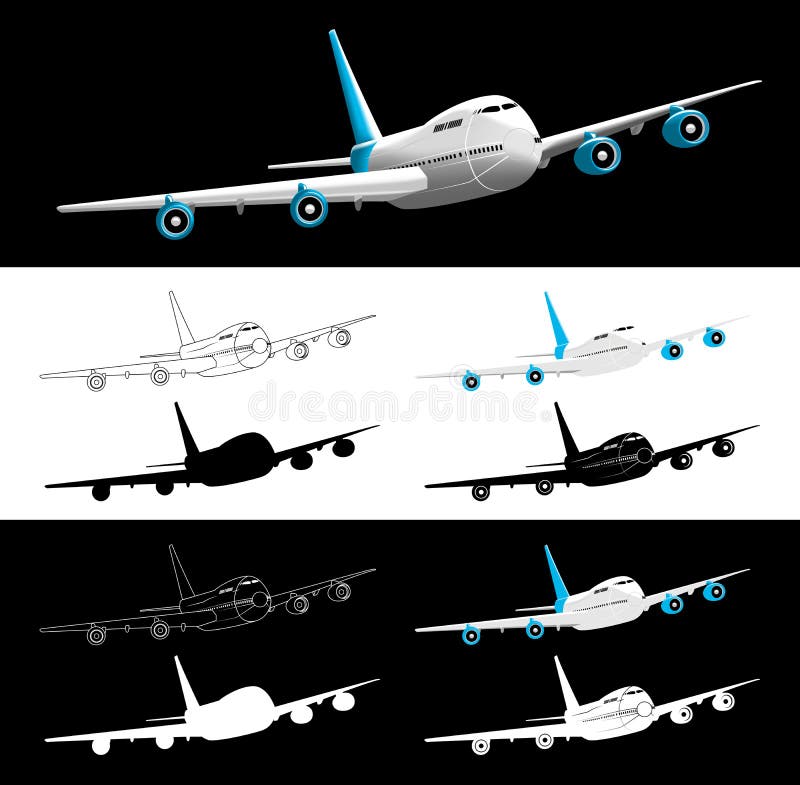 Vector Airplane 45 Degrees Front View Silhouette Stock Vector ...