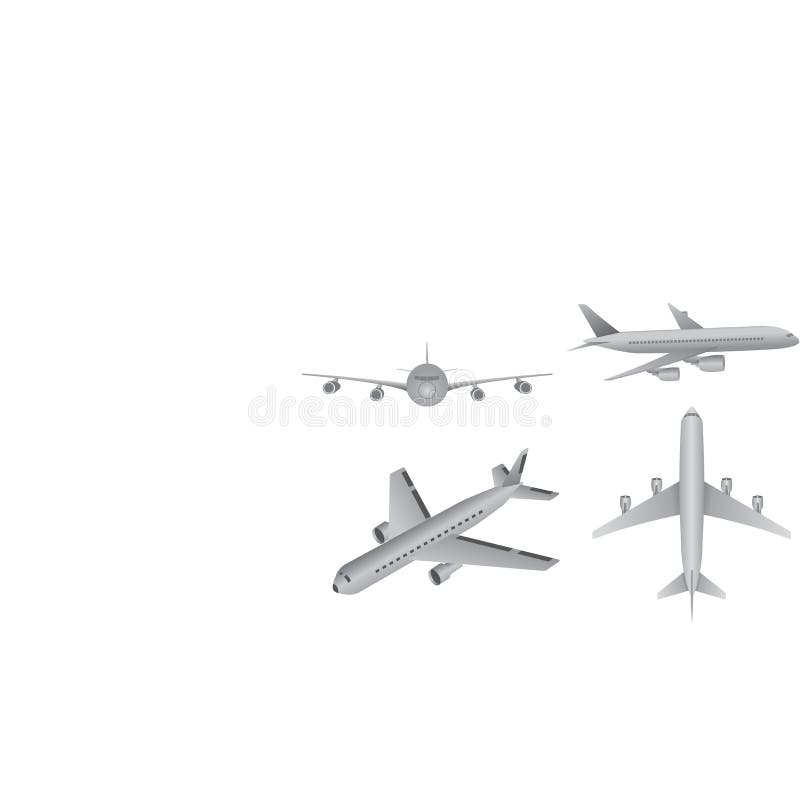 Airplane from Different Angles Vector Flat Illustrations Set Stock ...