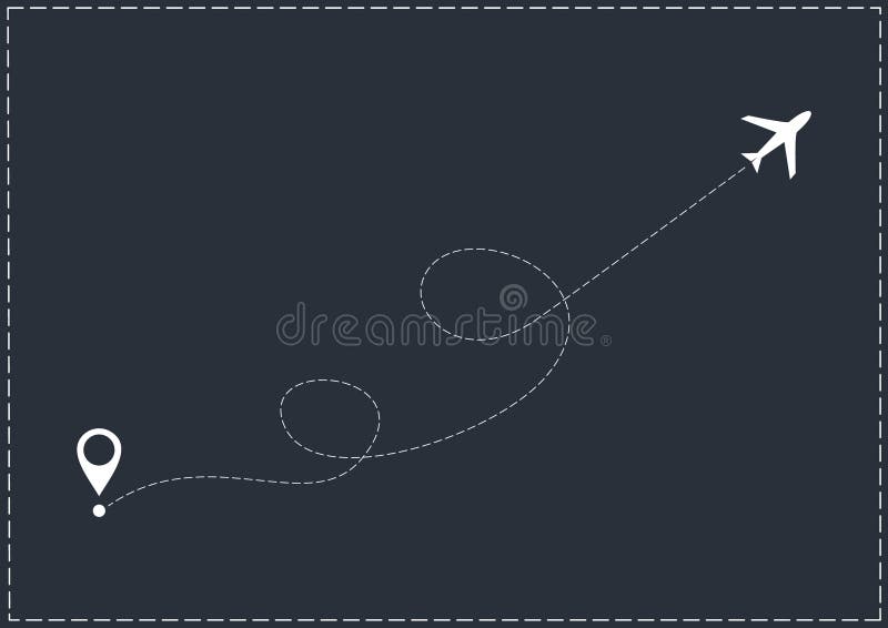 Vector Airplane Line Path of Air Plane Flight Route with Start Point ...