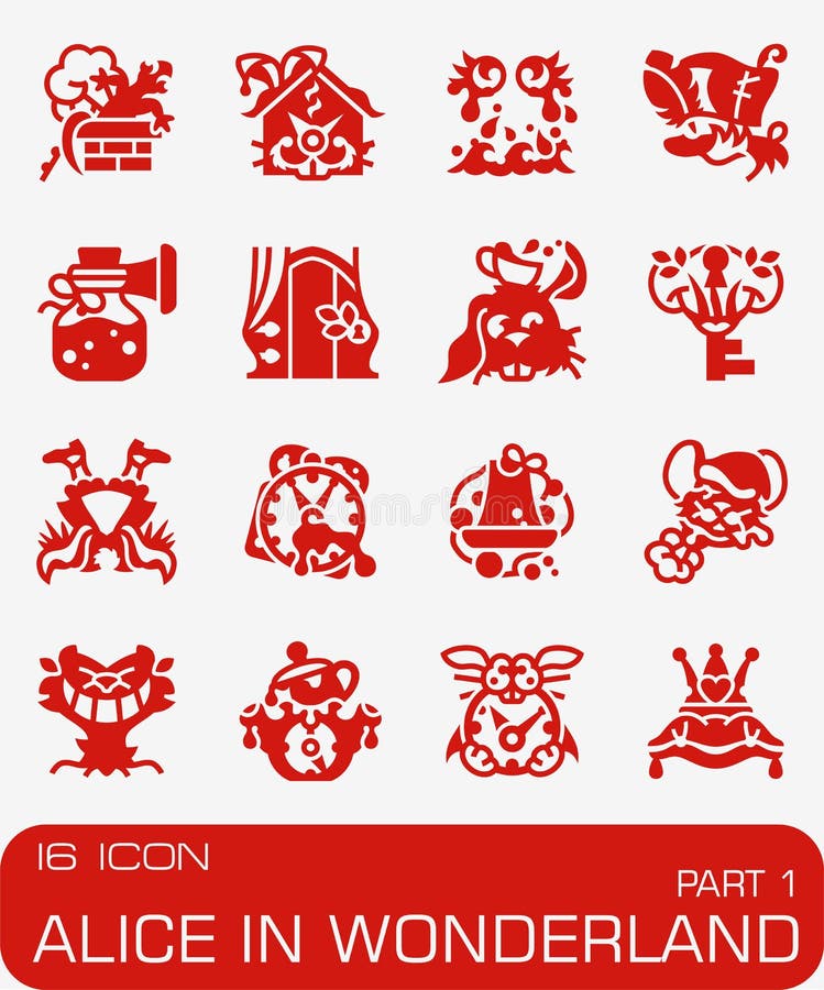 Vector Alice in Wonderland Icon Set Stock Vector - Illustration of ...