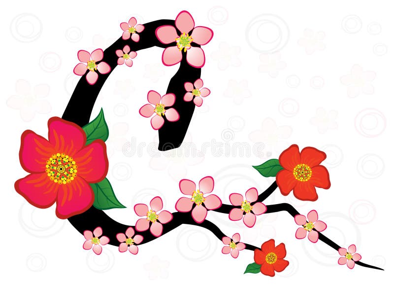 Vector Alphabet with Gentle Sakura Flowers Stock Illustration ...