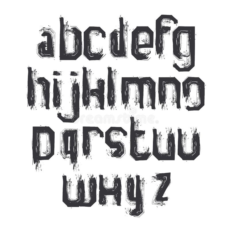 Dirty Alphabet Font. Uppercase Brush Stroke Distressed Letters And ...