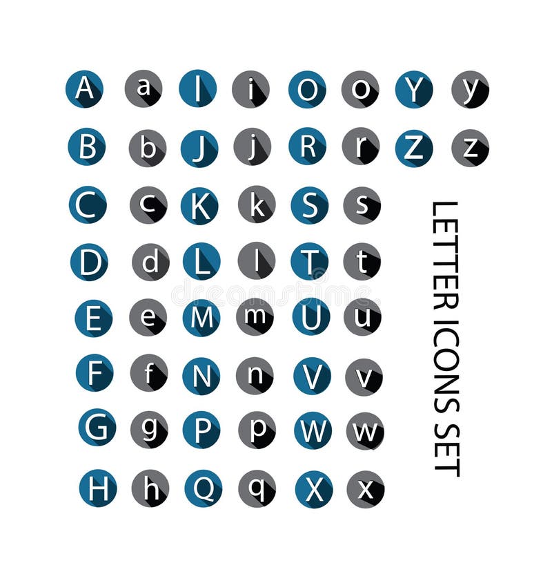 Vector Alphabet Round Capital and Small Letters Icon Set, Grey and Blue ...
