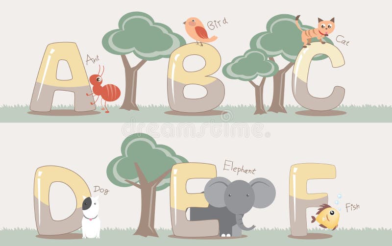 Vector Alphabet Set from a To F with Cute Animals Stock Vector ...