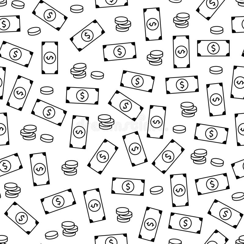 Vector American Dollar Notes and Coins Seamless Pattern. Banknot Stock ...