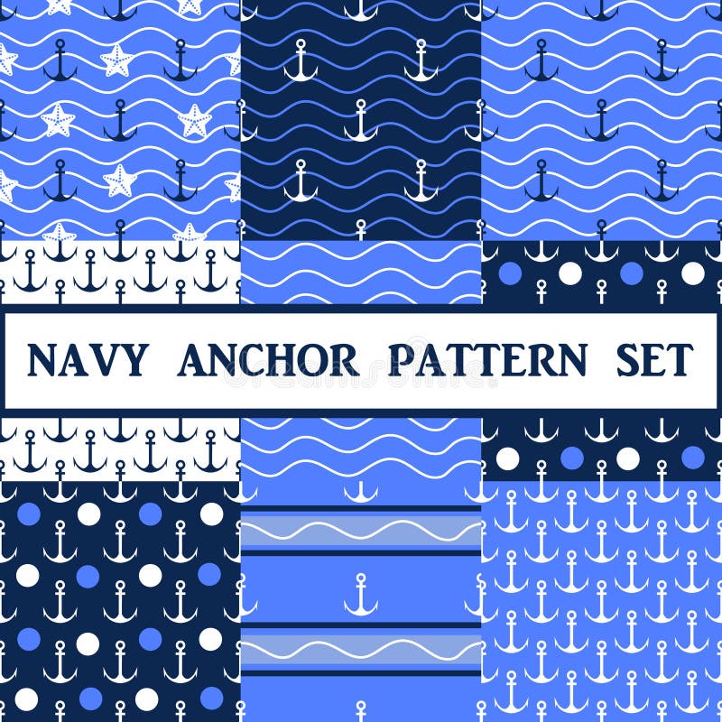 Vector Anchor Seamless Pattern Set Stock Vector - Illustration of ...