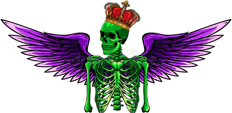 Vector Angel Skeleton with Wing and Crown Stock Vector - Illustration ...