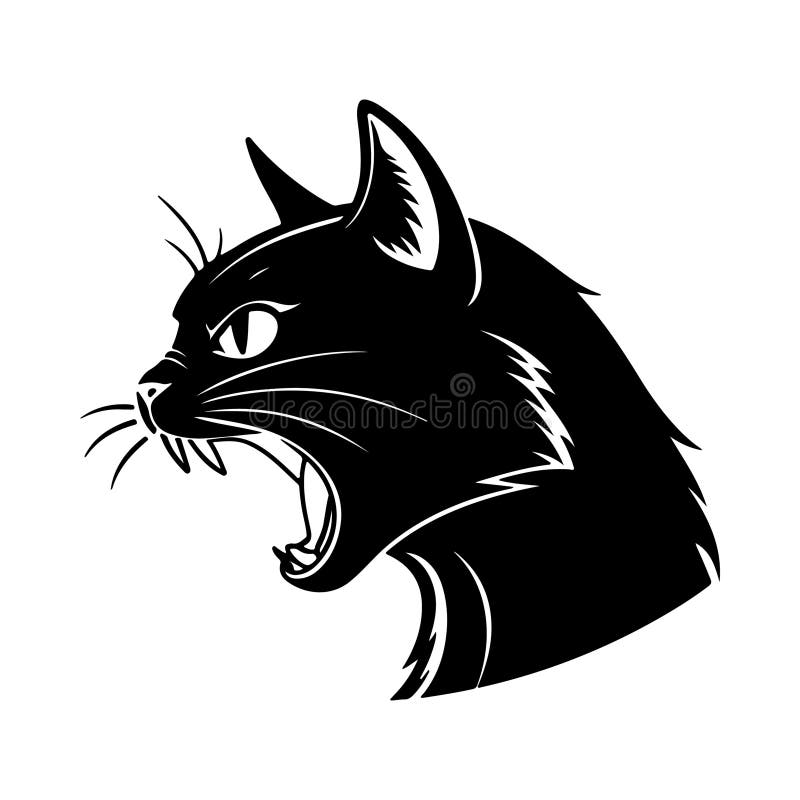 Angry Cat Face with Intense Expression Silhouette Stock Vector ...