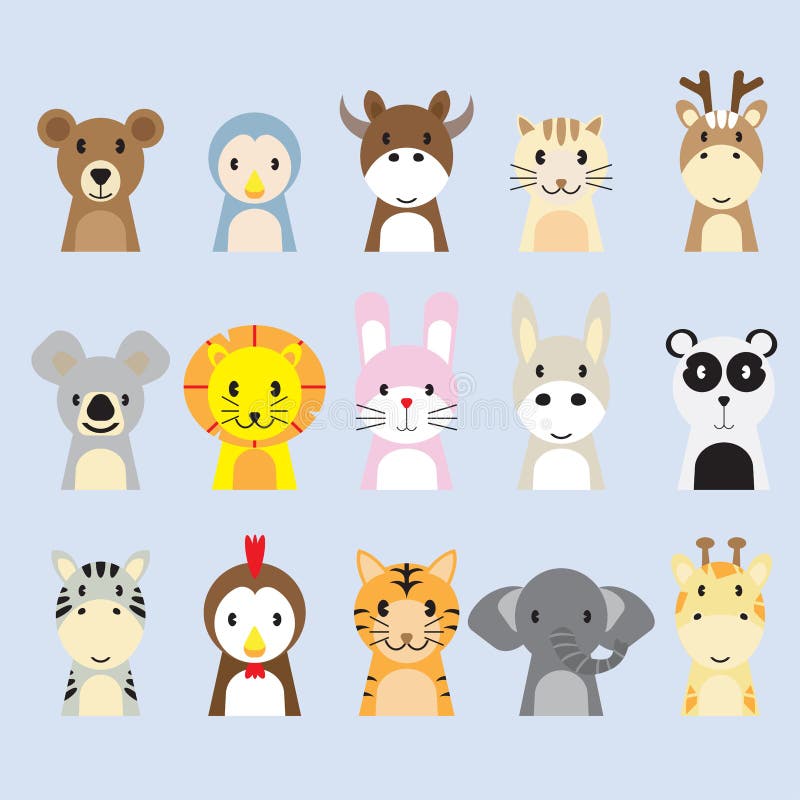 Vector Animal Bundle Cartoon Style for Kid Stock Illustration ...