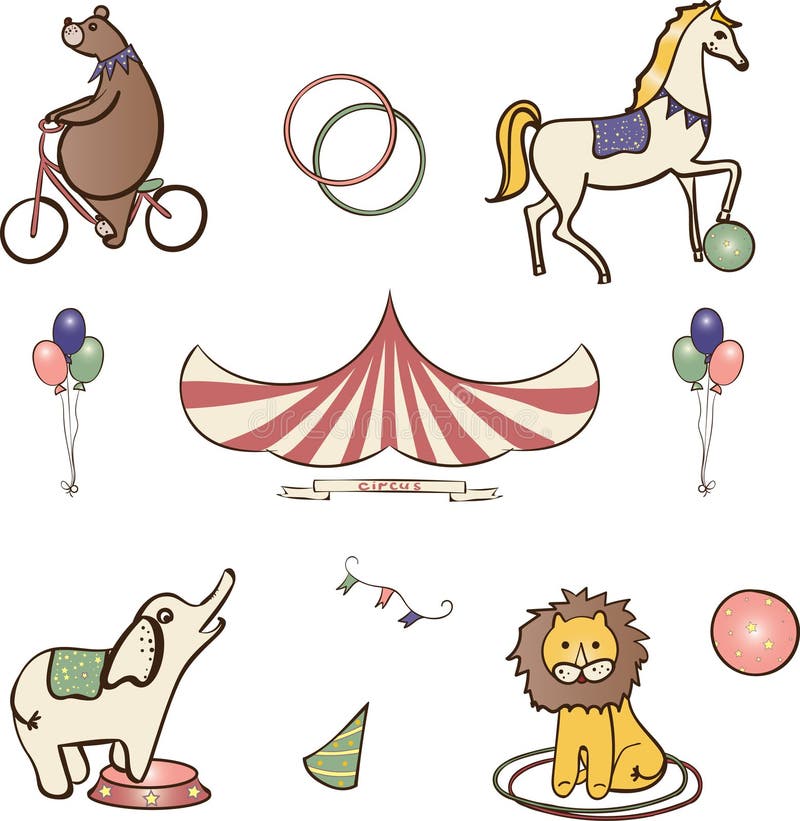 Circus Stuff and Elephant on Ball, Big Top Tent Stock Vector ...