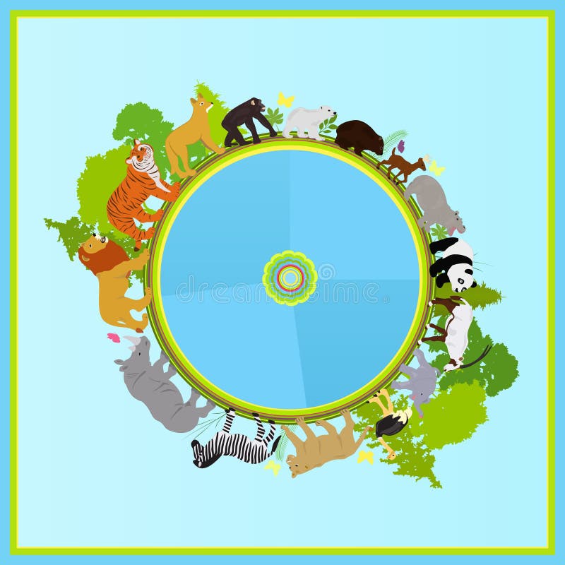Vector Animals Around the Earth on a Blue Background Stock Vector ...